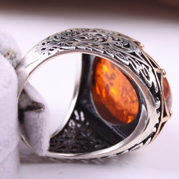 Accessories | Mens Vintage Red Amber Hollow Silver Turkish Ring | Poshmark
